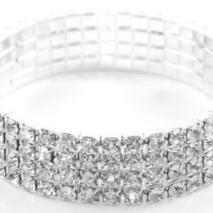 BSI Wedding Bridal 4-row Rhinestone Elecstic Bracelet Silver Plated Paw, Clear Crystal Rhinestones ~ Classic ~