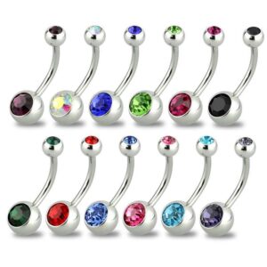 lot of 12 double jeweled crystal belly button navel rings piercing