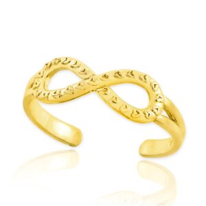 14k gold infinity toe ring with hearts texture