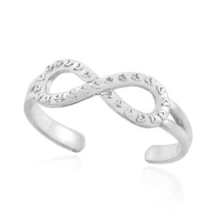 10k white gold infinity toe ring with hearts texture