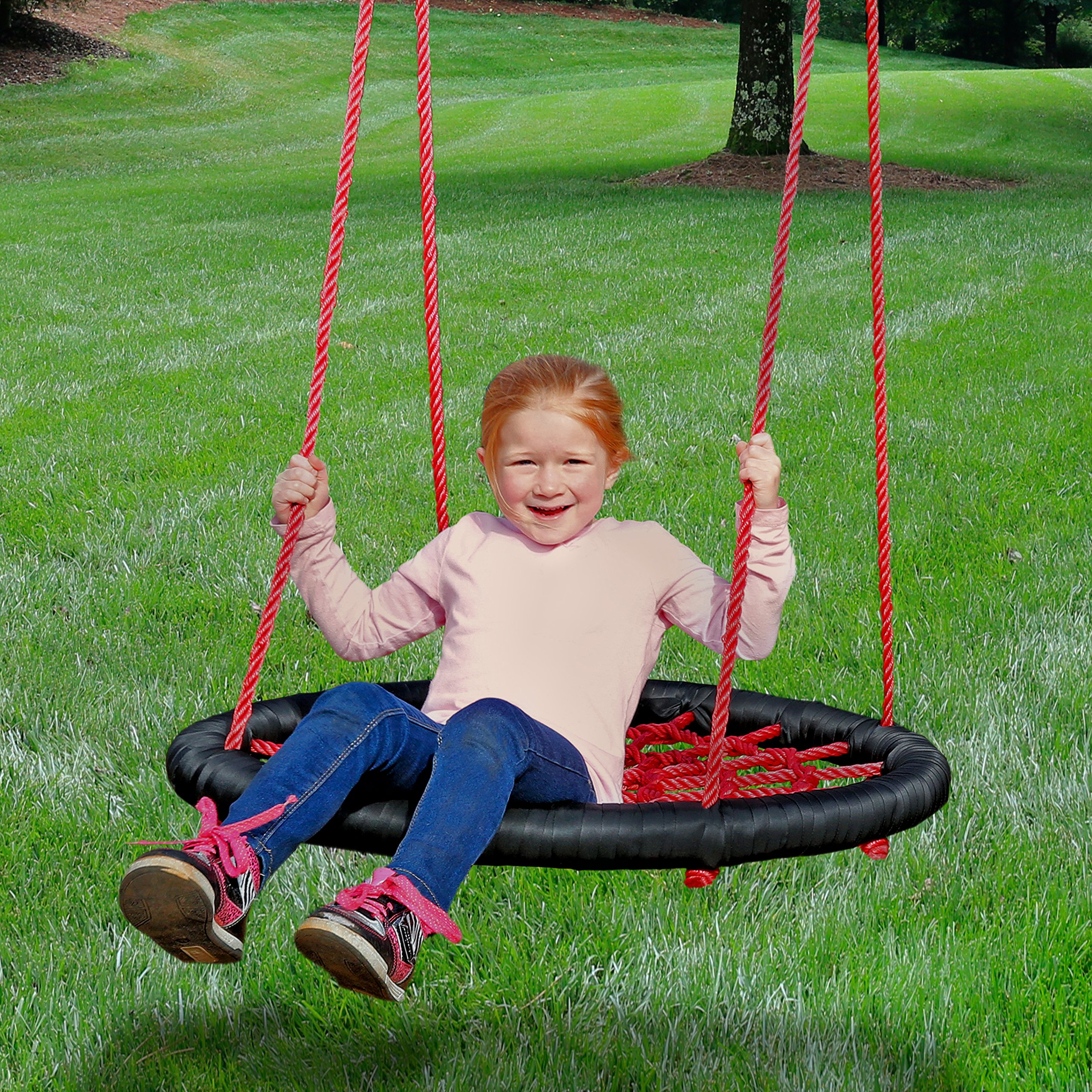 Gorilla Playsets 04-0029-BK/R Extra Large Orbit Swing, Red Netting, Black Nylon Ropes, Weight Capacity - 220 lbs