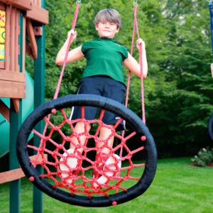 Gorilla Playsets 04-0029-BK/R Extra Large Orbit Swing, Red Netting, Black Nylon Ropes, Weight Capacity - 220 lbs