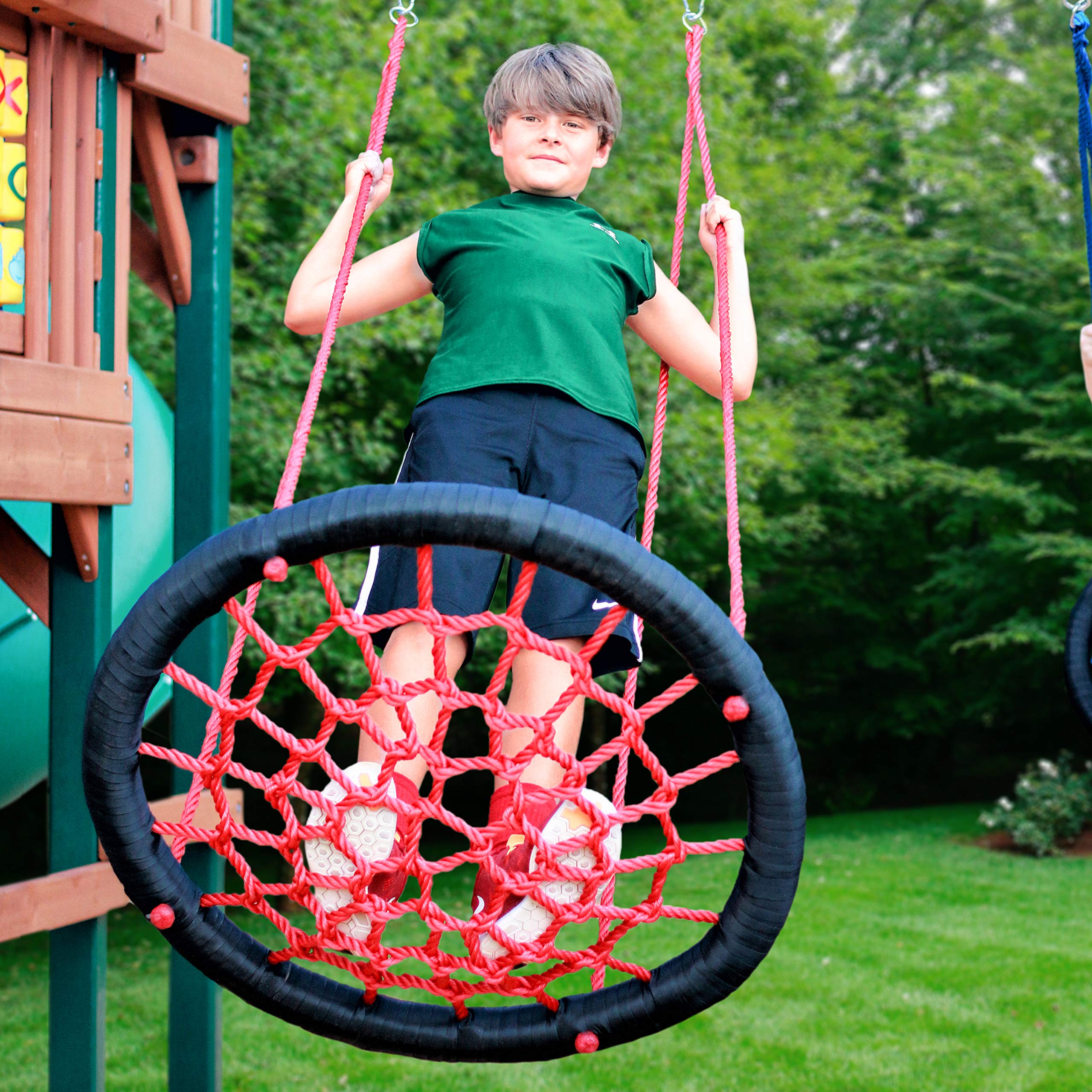 Gorilla Playsets 04-0029-BK/R Extra Large Orbit Swing, Red Netting, Black Nylon Ropes, Weight Capacity - 220 lbs