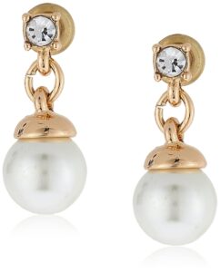 anne klein goldtone pearl and crystal linear drop earrings