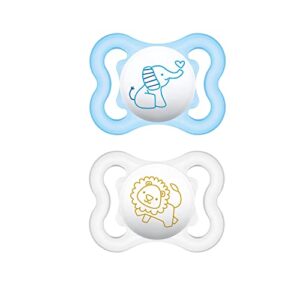 mam mini air pacifiers, sensitive skin pacifier 0-6 months for breastfed babies, baby boy pacifiers, 2 count (pack of 1), designs may vary