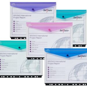 Snopake 15694 Polyfile A4 High Capacity Ring Binder Popper Wallet Landscape Classic Clear with Electra Assorted Colour Closures, Pack of 5