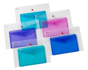 snopake a4/a5 polyfile duo popper wallet with index tab and press stud closure – clear [pack of 5] ref: 15693