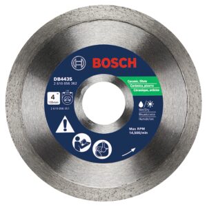 bosch db443s 4 in. standard continuous rim diamond blade with 5/8 in., 7/8 in. arbor for clean cut wet/dry cutting applications in ceramic tile, slate