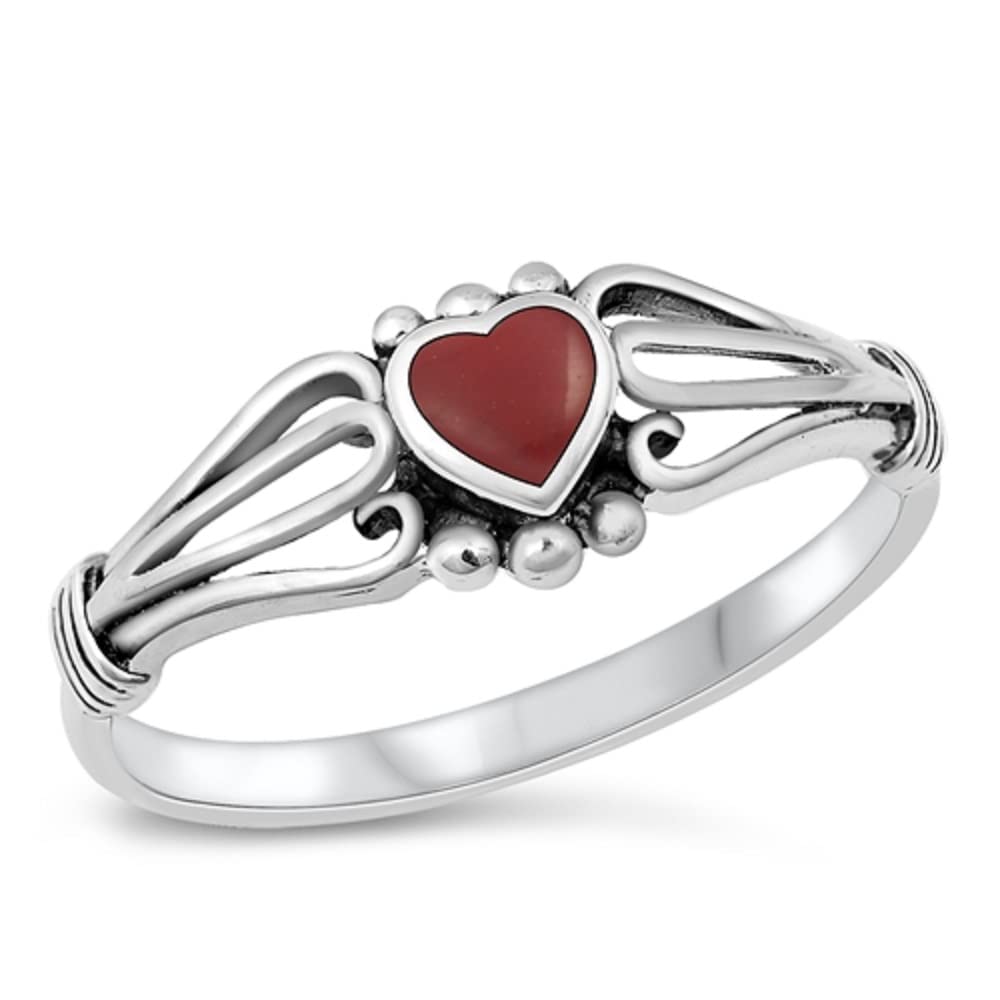 CloseoutWarehouse Red Simulated Carnelian Heart Petite Ring Sterling Silver Size 8