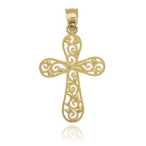 jewelstop 14k solid yellow gold filigree cross charm pendant