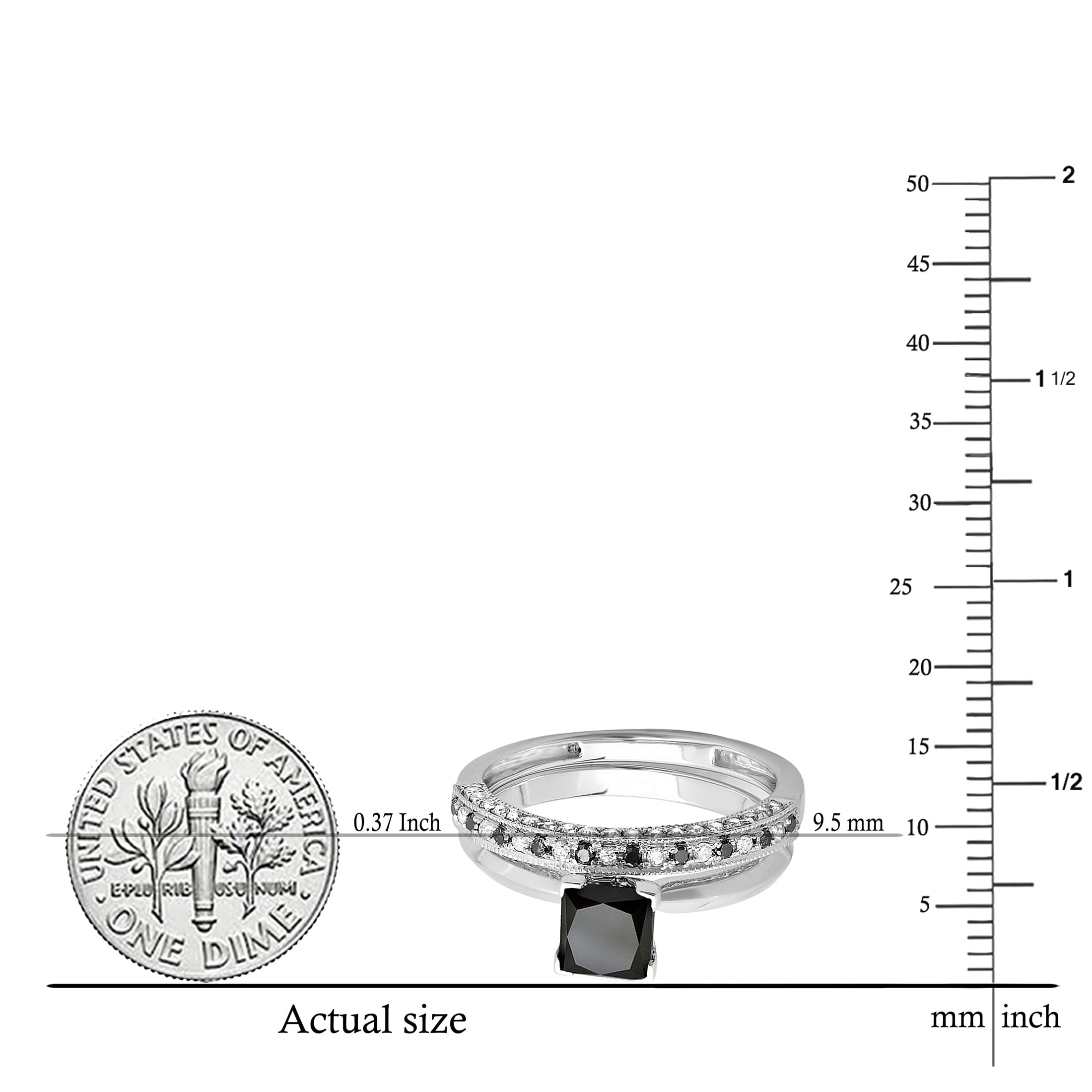 Dazzlingrock Collection 1.50 Carat (Cttw) 14K Princess Black & Round White Diamond Solitaire Engagement Ring With Miligrain Set in White Gold, Size 7