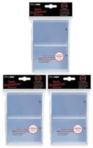 (300) ultra pro new standard size(66mm x 91mm) clear deck protectors sleeves! 3 factory sealed 100ct packs (#82689) with ultra pro* *s hologram quality seal of durability! stores and protects