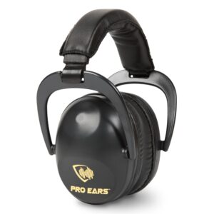 pro ears ultra sleek passive hearing protection ear muffs, superior comfort for long gun use, indoor and outdoor range, nrr 26, made in usa, adjustable and padded, black