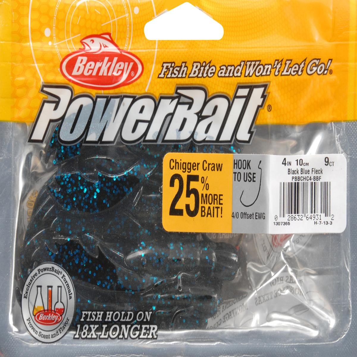 Berkley PowerBait Chigger Craw , Black Blue Fleck, 4" (9 Count)