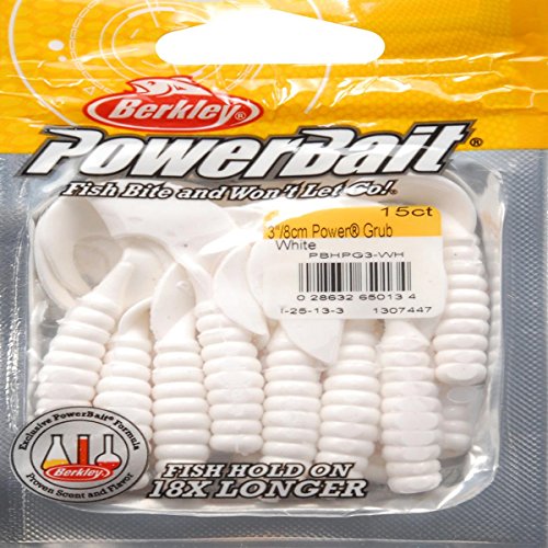 Berkley PowerBait Power Grubs Fishing Bait, White, Irresistible Scent & Flavor, Realistic Action, Bulky Body, Ideal for Bass, Walleye, Trout and More