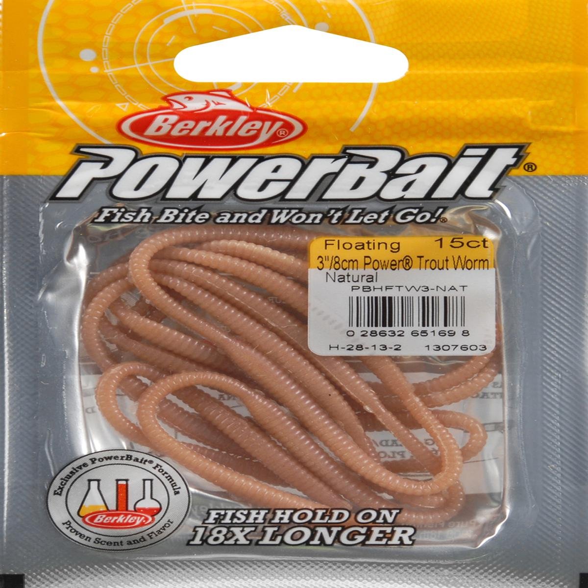 Berkley PowerBait Power Floating Trout Worm Fishing Bait, Natural, 3in | 8cm, Irresistible Scent & Flavor, Realistic Worm Profile, Ideal for Trout and More