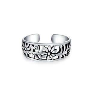 flowers carved swirl cut out filigree midi band toe ring for women .925 silver sterling mid finger adjustable