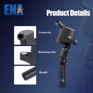 ENA Set of 8 Curved Boot Ignition Coil Pack Compatible with Ford Lincoln Mercury 4.6L 5.4L V8 Replacement for DG508 C1454 C1417 FD503 1L2U12029AA I2LU-12A388-AA C1417 DG473 DG481 DG491