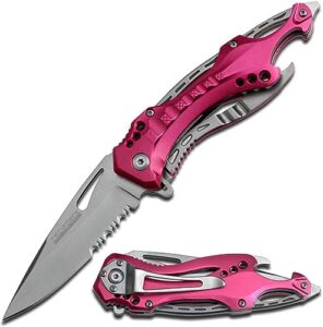 tac-force assisted opening linerlock belt clip lady pink knife a/o speed rescue glass breaker knife