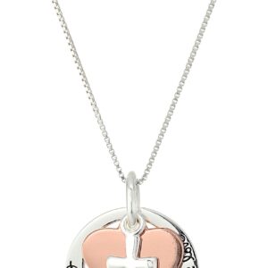 Amazon Essentials Two-Tone Sterling Silver and Rose Gold-Flashed "Faith Hope Love" Cross Charm Pendant Necklace, 18" (previously Amazon Collection)