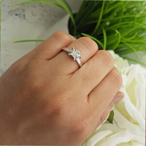 Dazzlingrock Collection 0.15 Carat (ctw) 14k Noble Cut Diamond Star Shaped 5 Stone Women Bridal Engagement Ring, White Gold, Size 7