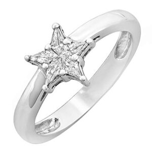 Dazzlingrock Collection 0.15 Carat (ctw) 14k Noble Cut Diamond Star Shaped 5 Stone Women Bridal Engagement Ring, White Gold, Size 7