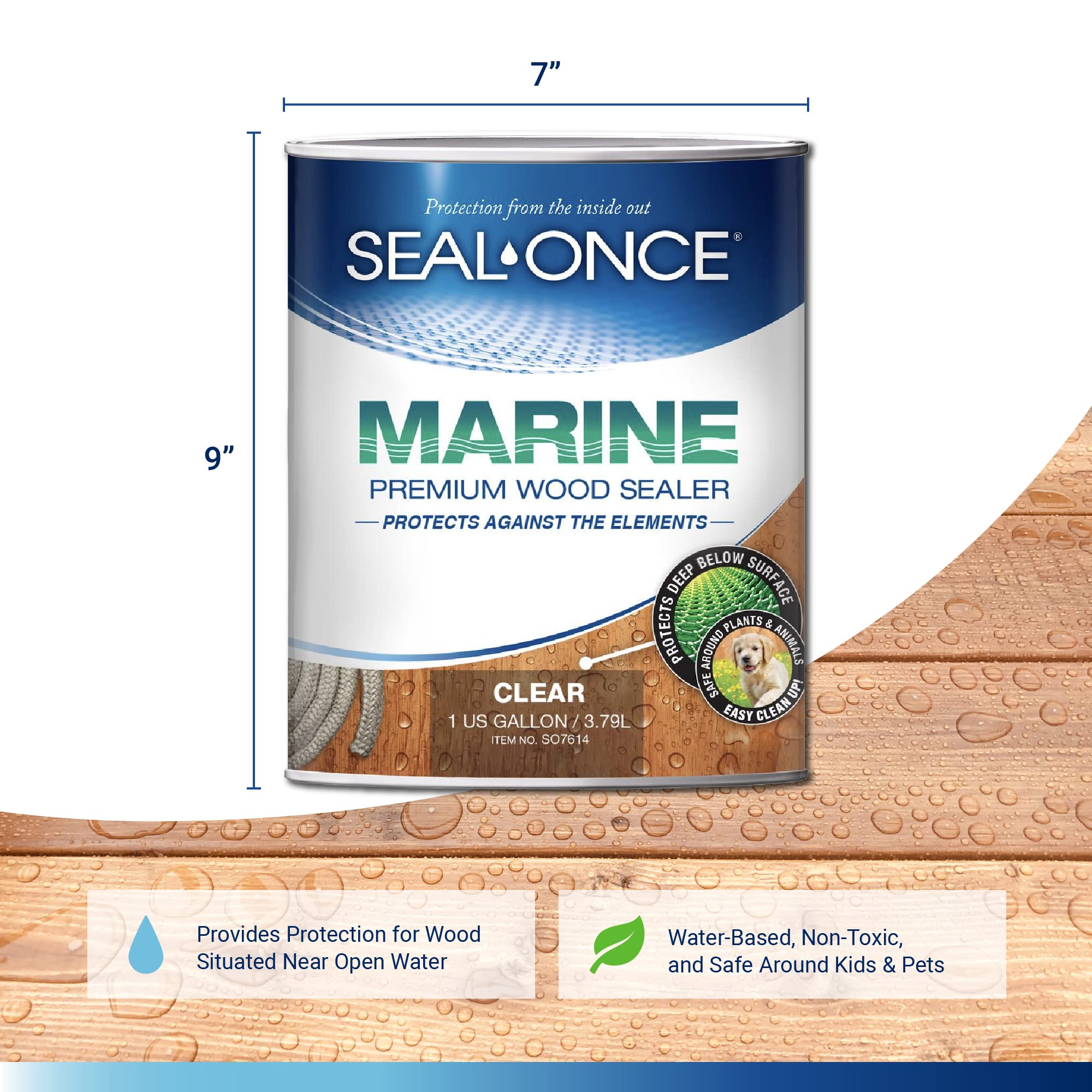 Seal-Once Marine Premium Wood Sealer - Waterproof Sealant - Wood Stain and Sealer in One - 1 Gallon & Clear