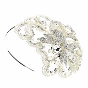 marjorie simulated pearl & rhinestone side accented wedding bridal tiara headband