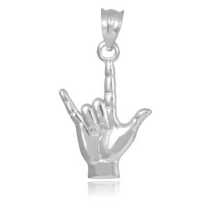 925 sterling silver i love you hand sign language charm pendant