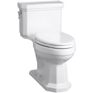 kohler k-3940-0 kathryn comfort height elongated one-piece 1.28 gpf toilet with aqua piston flush technology, concealed trapway and left-hand trip lever, white