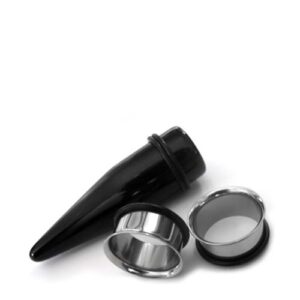 urban body jewelry 1/2 gauge ear stretching kit - (12mm) 1 pair of steel plugs & 1 black acrylic taper (3 pieces)