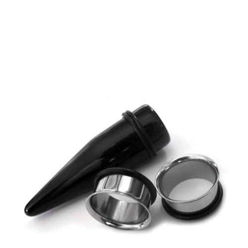 Urban Body Jewelry 1/2 Gauge Ear Stretching Kit - (12mm) 1 Pair of Steel Plugs & 1 Black Acrylic Taper (3 Pieces)