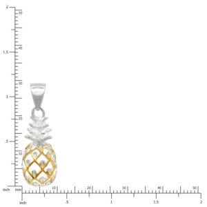 Honolulu Jewelry Company Sterling Silver with 14k Gold Plated Trim Pineapple Necklace Pendant with 18" Box Chain