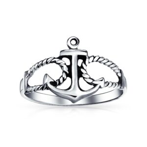 Bling Jewelry Tropical Beach Vacation Sailor Boat Nautical Sea Lover Ocean Rope Open Mariners Anchor Band Ring For Women Teen Oxidized 925 Sterling Silver