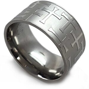 forgiven jewelry rw4 etched cross hedge wide band stainless steel ring size 10-christian jewelry