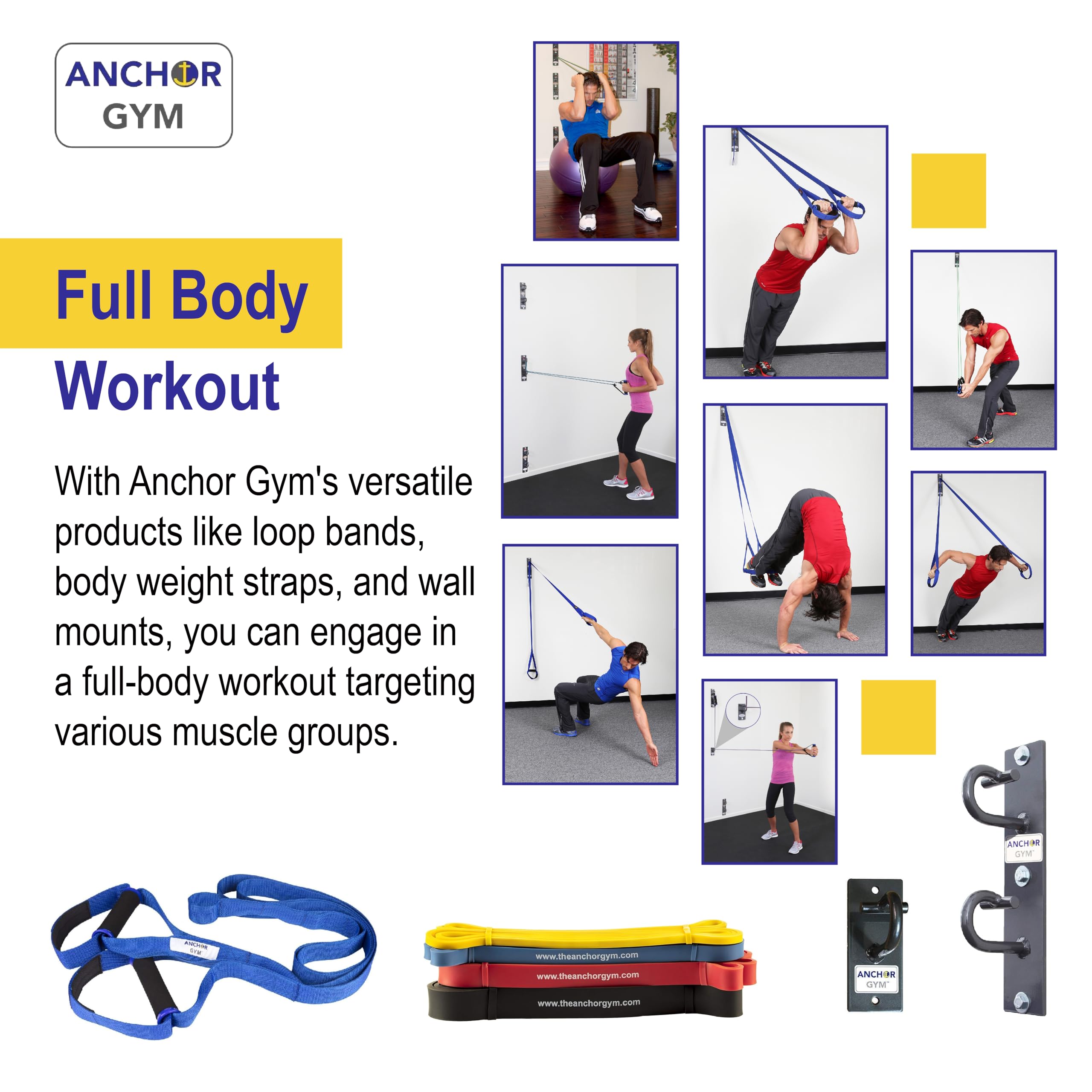 Anchor Gym CORE Station Three Workout Wall Mount Anchors, Ceiling Mounted Hook Exercise Station for Body Weight Straps, Resistance Bands, Strength Training, Yoga, Home Gym (Wood Screws Included)