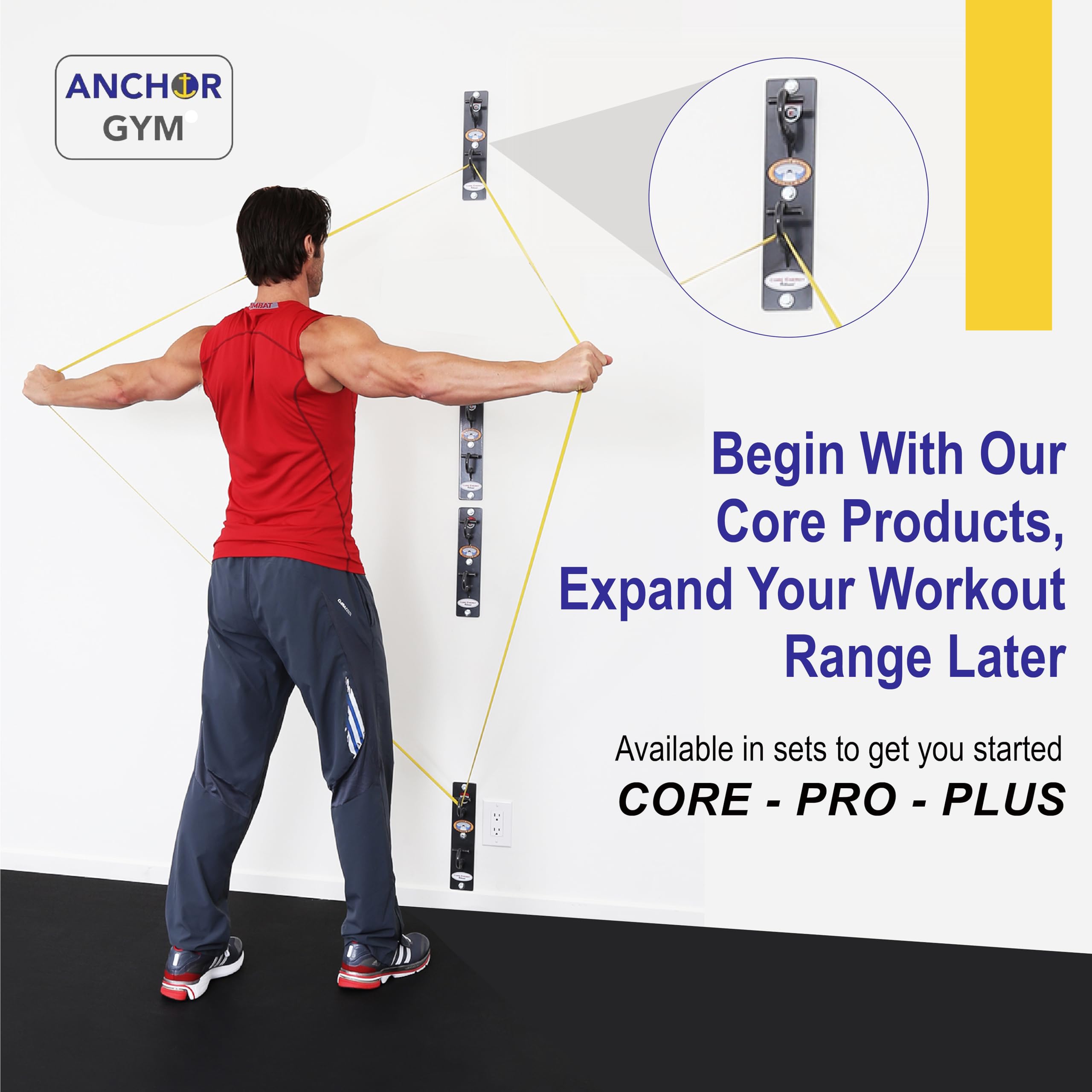 Anchor Gym CORE Station Three Workout Wall Mount Anchors, Ceiling Mounted Hook Exercise Station for Body Weight Straps, Resistance Bands, Strength Training, Yoga, Home Gym (Wood Screws Included)