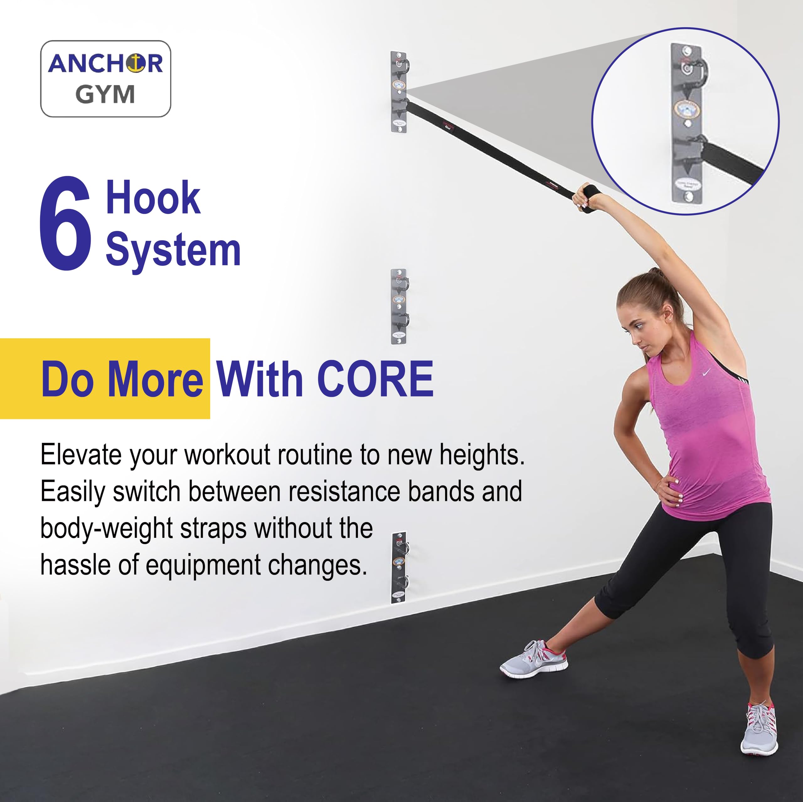 Anchor Gym CORE Station Three Workout Wall Mount Anchors, Ceiling Mounted Hook Exercise Station for Body Weight Straps, Resistance Bands, Strength Training, Yoga, Home Gym (Wood Screws Included)