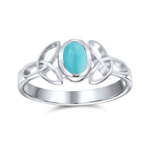 delicate celtic blue stabilized turquoise trinity love knot triquetra infinity ring for women teen thin band ring .925 sterling silver