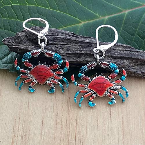 PammyJ Crab Dangle Earrings (Red-Blue)