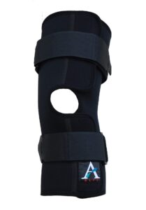 alps knee brace, prevent or reduce severity of knee injury, soft and breathable, wrap-around with reinforced seams, medium size