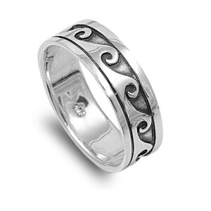 CloseoutWarehouse 925 Sterling Silver Waves of Eternity Bali Tribal Ring Size 9