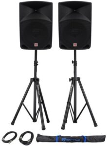 rockville pair rpg15 15" 2000w powered pa/dj speakers + 2 stands + 2 cables+bag