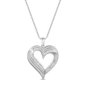 amazon collection women sterling silver diamond heart pendant necklace (1/2 cttw), 18"