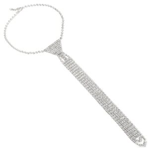 topwholesalejewel silver crystal rhinestone long narrow necktie necklace