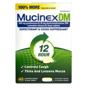 mucinex dm 12-hour expectorant and cough suppressant tablets, 40 ct (pack of 3)