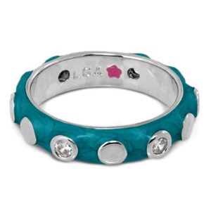 lauren g adams rhodium-plated stackable ring with turquoise enamel & round cz