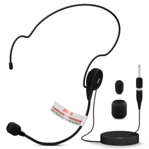 pyle double over ear microphone headset - professional hands free cardioid wired audio boom condenser microphone headset w/ 3.5mm / 1/4" adapter, 4ft cable, and mic windscreen - (black)