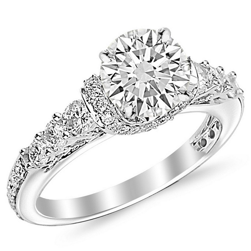 2 Carat Round Cut Designer Four Prong Round Diamond Engagement Ring (I-J Color, SI2 Clarity)