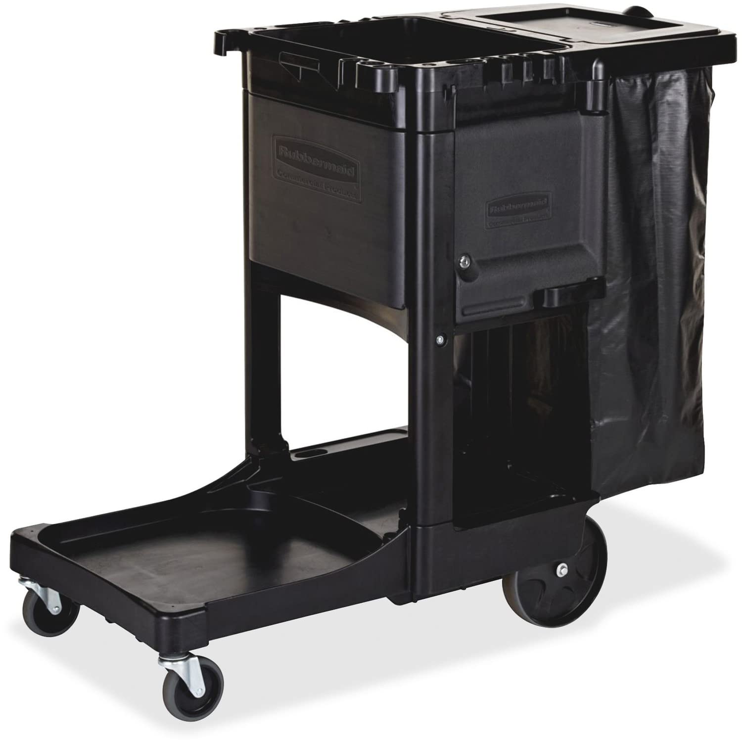 Rubbermaid Commercial Products-1861430, Executive Series Janitorial and Housekeeping Cleaning Cart with Locking Cabinet, Wheeled with Zippered Black Vinyl Bag, Black , 38" x 21.8" x 46"